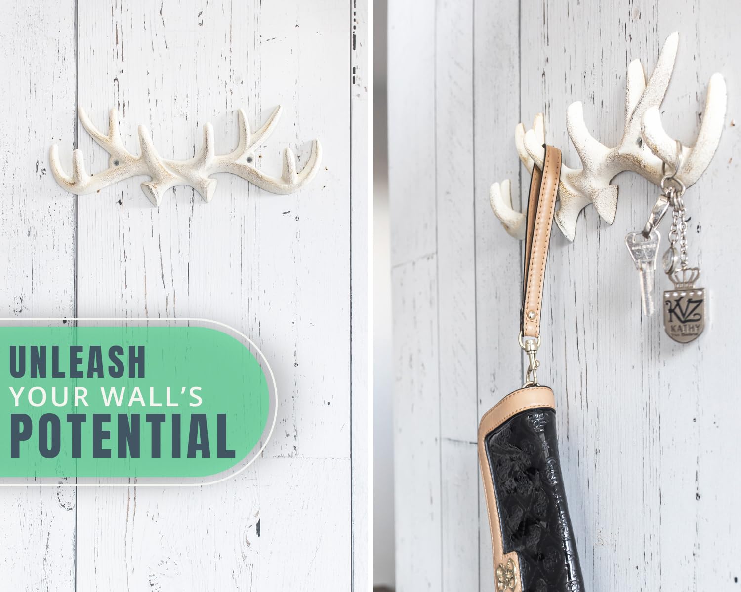 Comfify Vintage Cast Iron Deer Antlers Wall Mounted Hooks | Antique Finish Metal Clothes Hanger Rack w/Hooks | includes Screws and Anchors | in Antique White