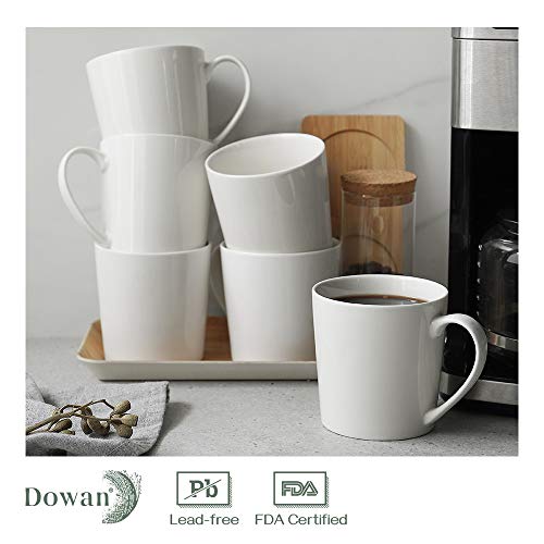 DOWAN Large Coffee Mugs Set, 18 OZ White Coffee Mug Set of 6, Ceramic Mugs with Large Handle for Coffee Tea Cocoa, Dishwasher Safe, Chip-free, DIY Paint, Ideal Gift for Morning, Party