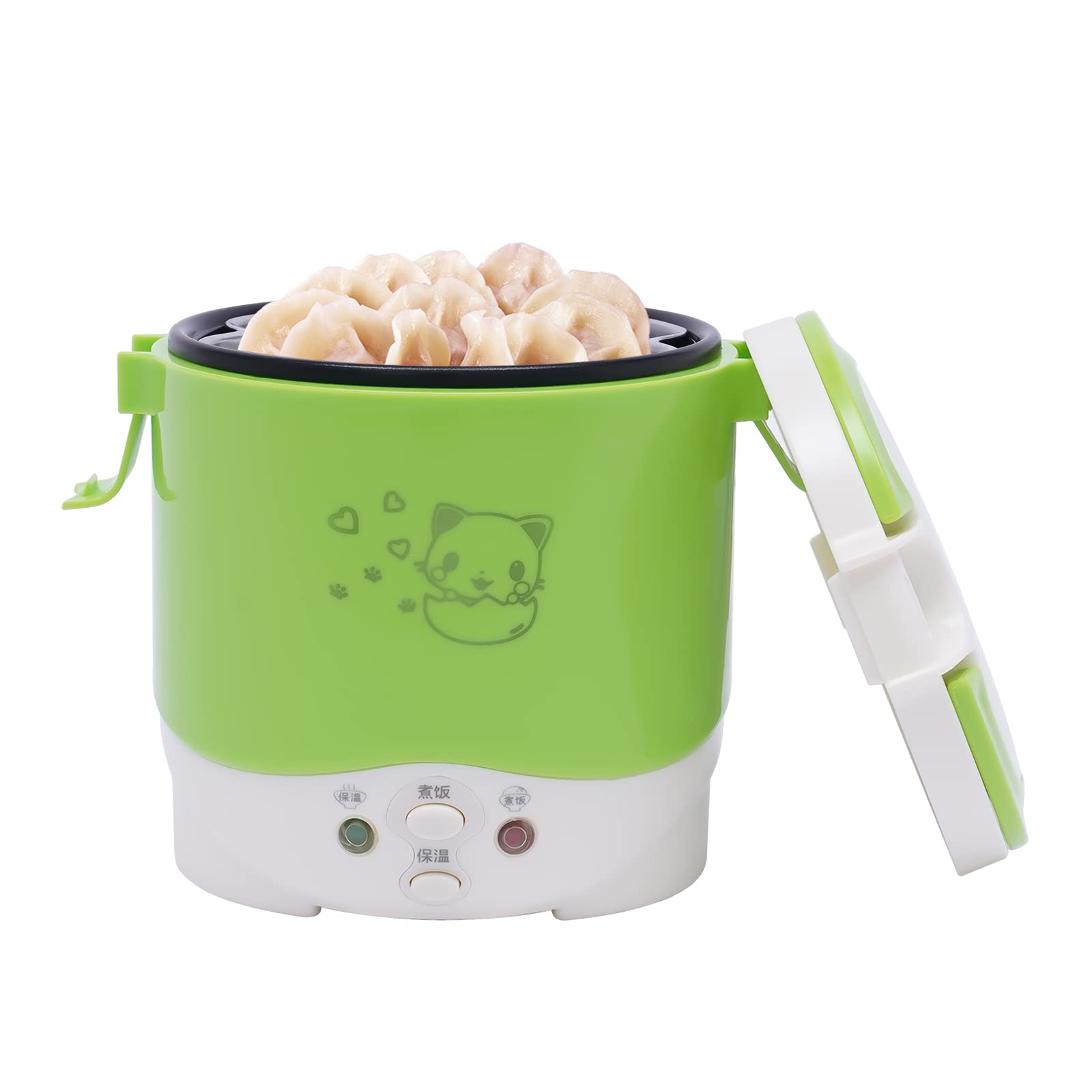 Headery Rice Cooker Small 12V, Mini Rice Cooker Steamer 1 Cup, Portable Easy Operation Well Insulated 1-2h Non-stick Rice Maker Food Steamer with Handle and Spoon for Car Home (Green)