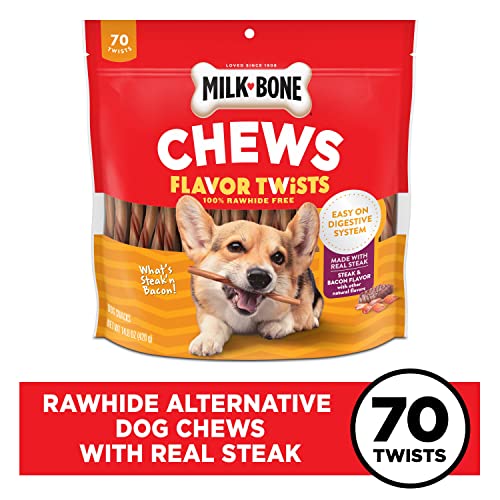 Milk-Bone What′s Steak′n Bacon Flavor Twists, Rawhide Free Dog Chews, Bag of 70