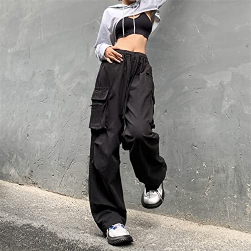 Linsennia Parachute Pants for Womens Wide Leg Cargo Pants Y2k with Pockets Baggy Casual Harajuku Streetwear Goth