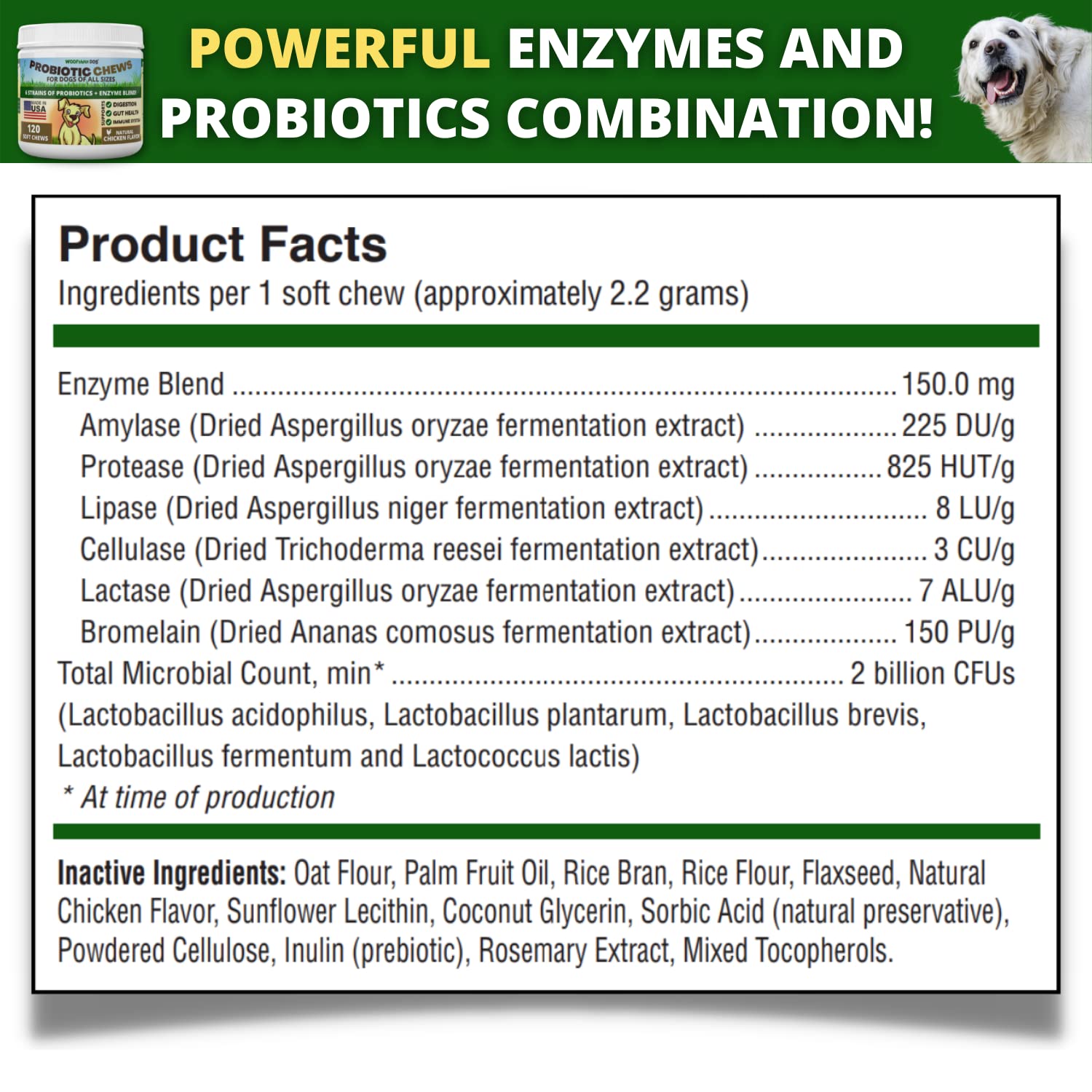 Probiotics for Dogs - Digestive Health, Gut Flora, Bowel Support, Immune System Support - Soft Chews Supplement for Dogs 120 ct, Made in USA