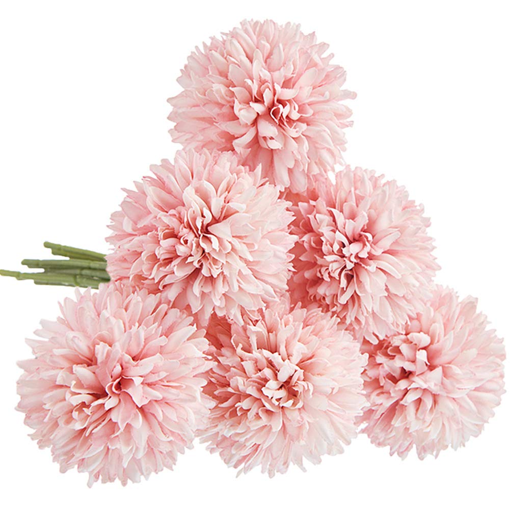 CQURE Artificial Flowers, Fake Flowers Silk Artificial Hydrangea 6 Heads Bridal Wedding Bouquet for Home Garden Party Wedding Decoration 6Pcs (Light Pink)