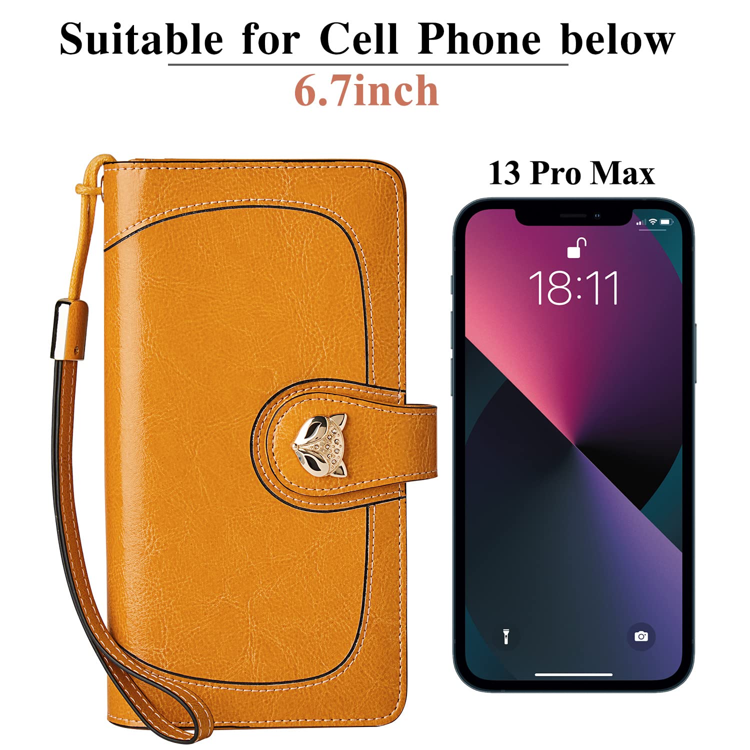 FOXLOVER Designer Wristlet Wallets for Women Large Capacity Ladies RFID Blocking Leather Credit Card Holder