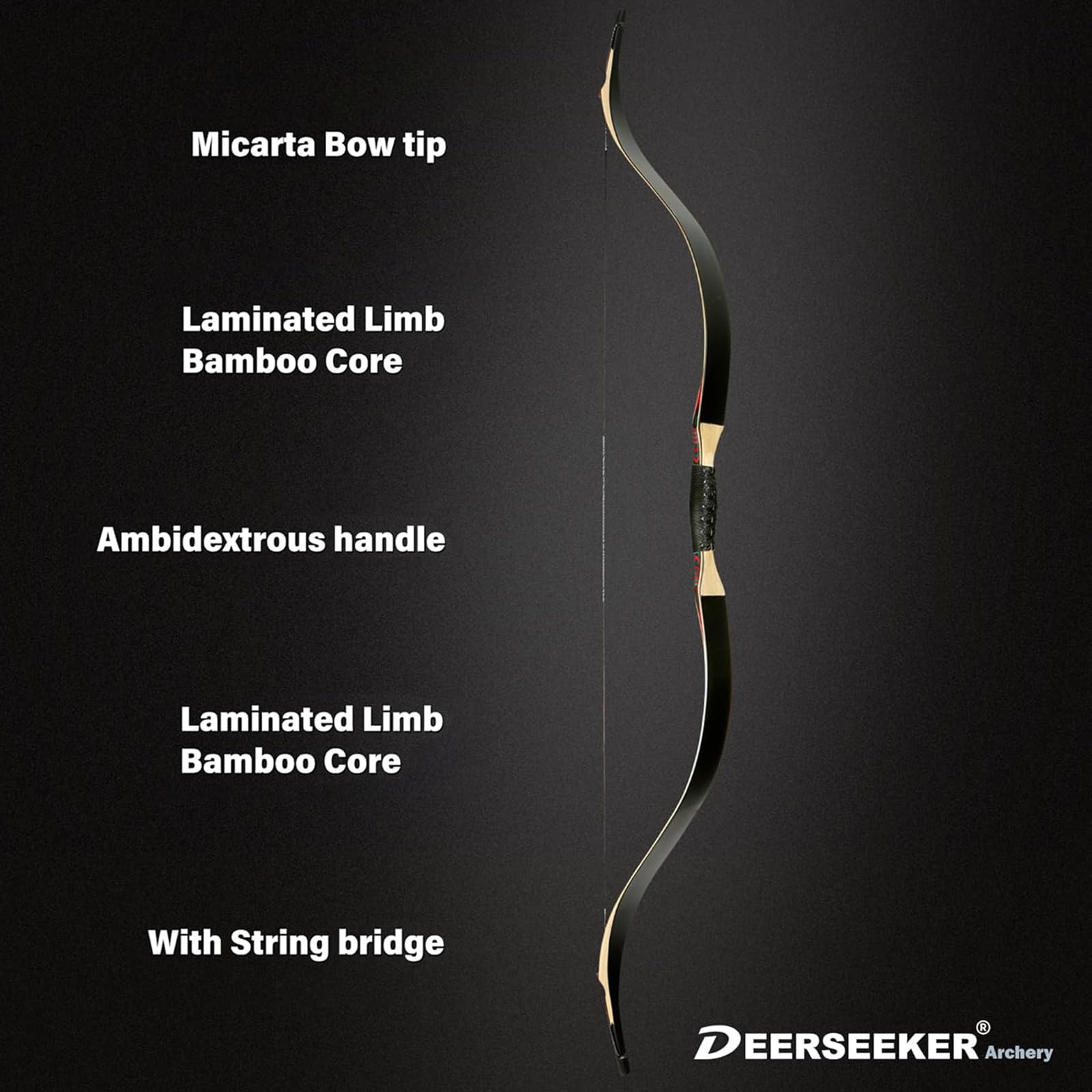 Deerseeker Archery 52" Longbow Traditional Handmade Recurve Bows Ambidextrous Horsebows for Adults & Youth Hunting Target Shooting 20lb-70lb (65lbs)