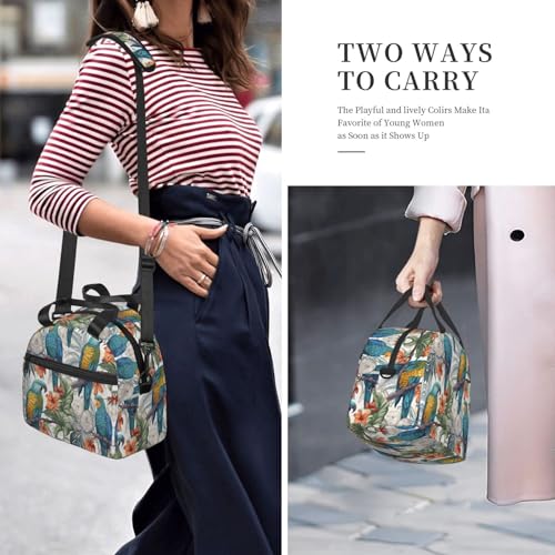 DEHIWI Parrots On Branches Lunch Bag For Women Men Reusable Insulated Lunch Box Lunch Cooler Tote Bag For Work Picnic Travel