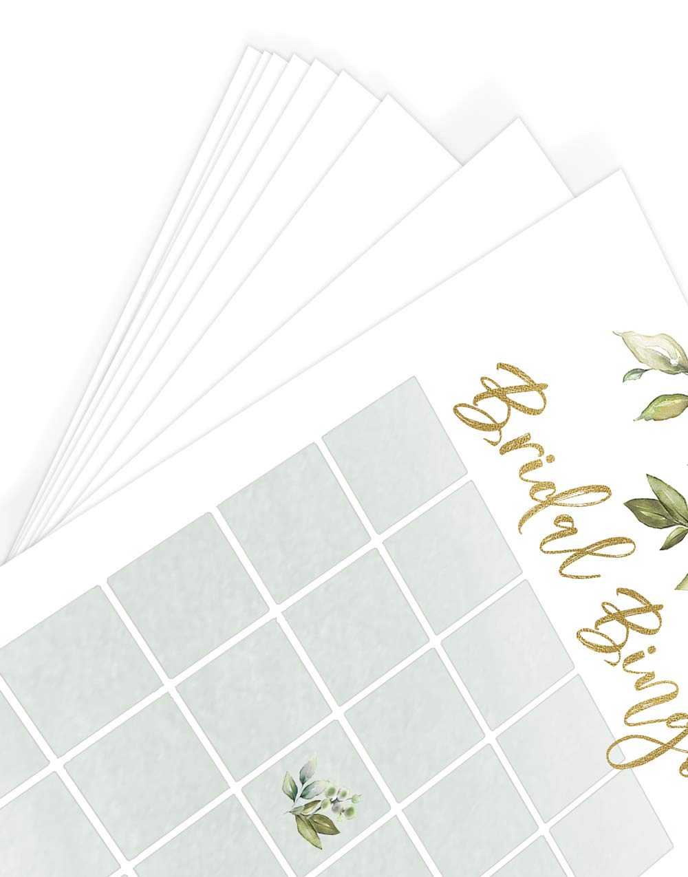 Printed Party Bridal Shower Games – Bingo Game with Blank Squares to Guess The Bride’s Gifts, Fun Wedding Shower Activity, Botanical Eucalyptus Theme, 50 Guests