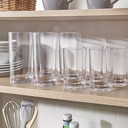 US Acrylic Classic Clear Plastic Reusable Drinking Glasses (Set of 8) 9oz Juice & 16oz Water Cups | BPA-Free Tumblers, Made in USA | Top-Rack Dishwasher Safe