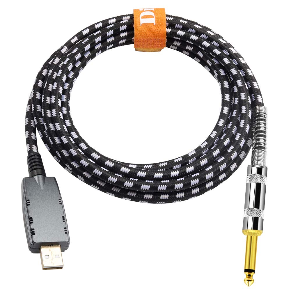 Disino USB Guitar Cable,USB Male to 6.35mm 1/4" TS Mono Electric Guitar Audio Cable Connector Cord Adapter for Instruments Recording Singing - 6FT