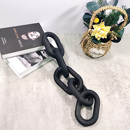 linsuo Decor Wood Knot, Home Shelf Decor, Wood Chain 3 Link Decor, Hand Carved Home Decorations for Living Room, Farmhouse Coffee Table Decor (5-Ring Black)