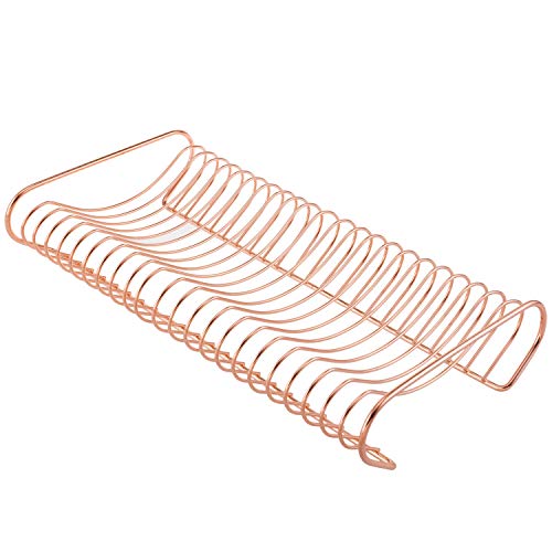 MyGift Rose Gold-Tone Metal Dinner Plate Storage Rack Organizer and Drying Rack, Holds up to 21 Dinner, Salad, and Dessert Round Plates - Made in Taiwan