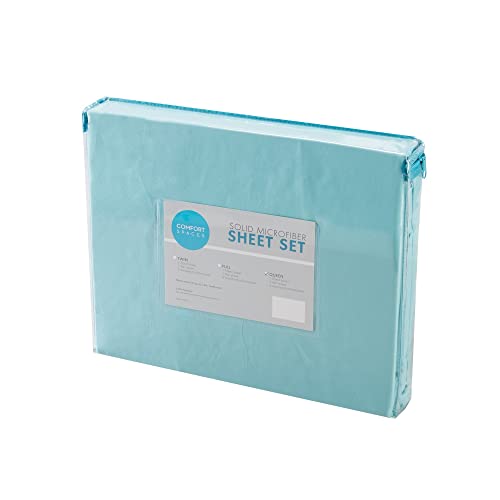 Comfort Spaces CS20-0116 Microfiber Set 14" Deep Pocket, Wrinkle Resistant All Around Elastic-Year-Round Cozy Bedding Sheet, Matching Pillow Cases, Twin, Aqua