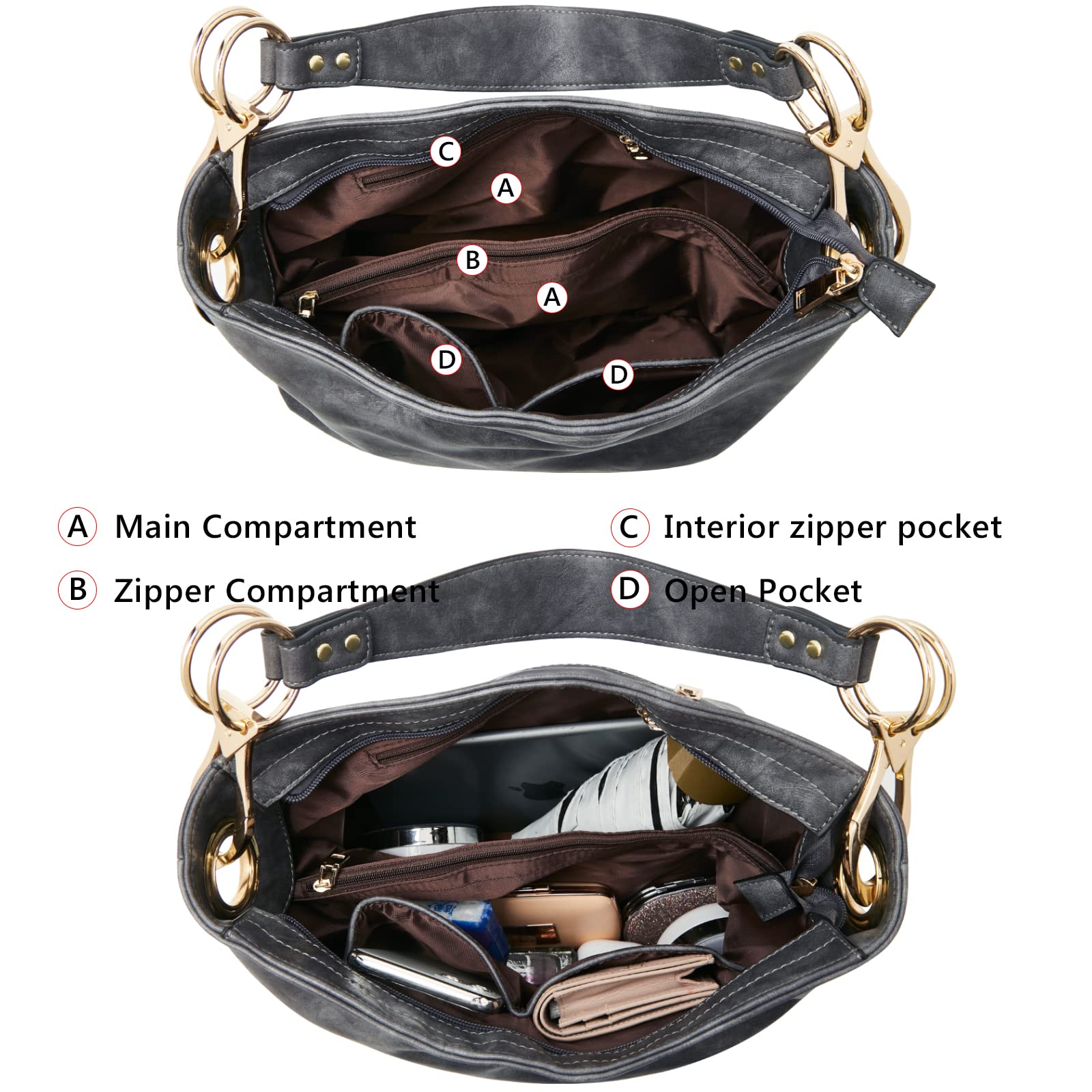 FOXLOVER Shoulder Hobo Handbags for Women Faux Leather Large Capacity Bucket Tote Bag Minimalist Style