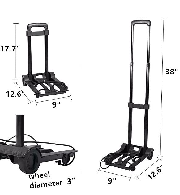 Plastic Folding Luggage Cart with 2 Wheels Lightweight Minisize Hand Truck for Travel, Moving,Camping and Office School Use Trolley(Small Base Plate 12.6"x9"inch)