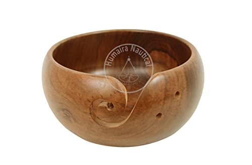 Humaira Nautical Wooden Yarn Bowl, Knitting Yarn Bowl with Holes Storage Handmade to Prevent Slipping Perfect Yarn Holder Bowl for Crocheting and Knitting Mothers Day Gift, DIY Crafts Tools