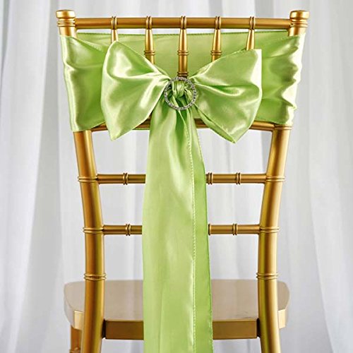 TABLECLOTHSFACTORY 25pcs Apple Green Satin Chair Sashes Tie Bows Catering Wedding Party Decorations 6 x106
