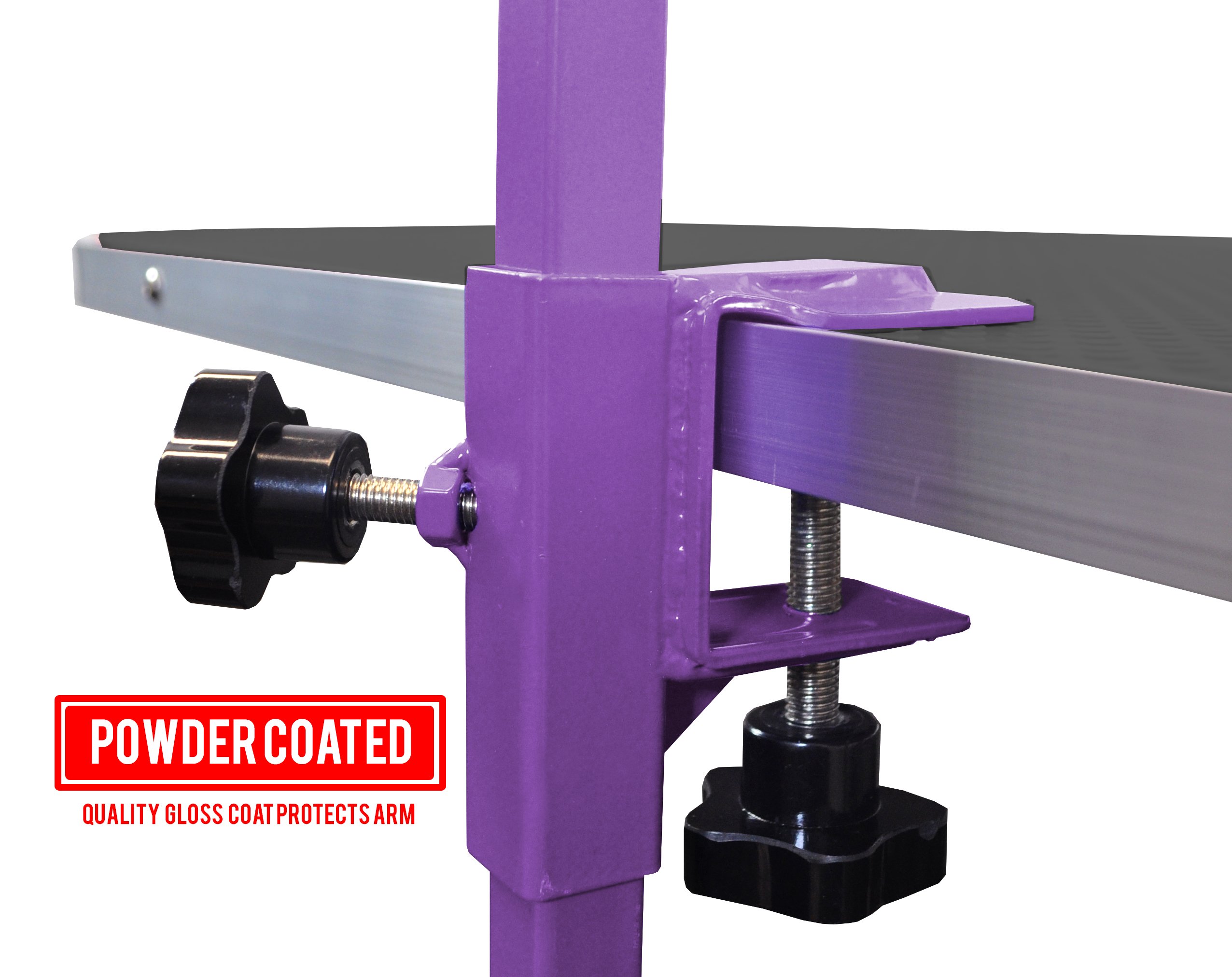 Downtown Pet Supply Dog Grooming Arm with Clamp and Grooming Loop, 2 Haunch, Purple - Adjustable, Steel Grooming Table Arm with Table Clamp, No Sit Haunch Holder Dog Grooming Restraint and Loop