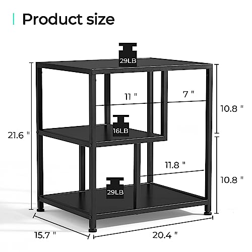 LINSY HOME End Table, 3-Tier Narrow Side Table with Storage Shelves, Industrial Beside Table, Wood Nightstand for Living Room, Bedroom, Balcony, and Office, Easy to Assembly, Black