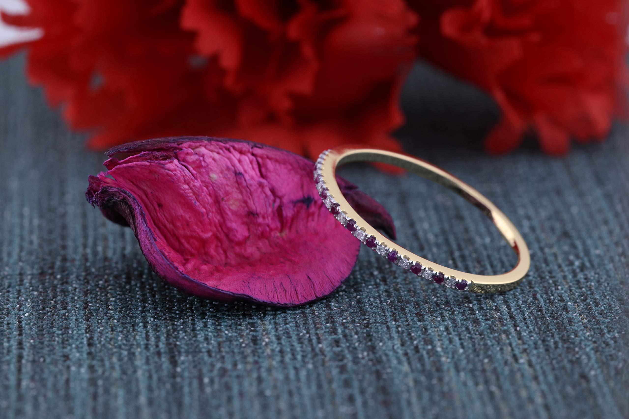 Dazzlingrock Collection Round Ruby & White Diamond Ladies Dainty Anniversary Stackable Band in 14K Yellow Gold, Size 9