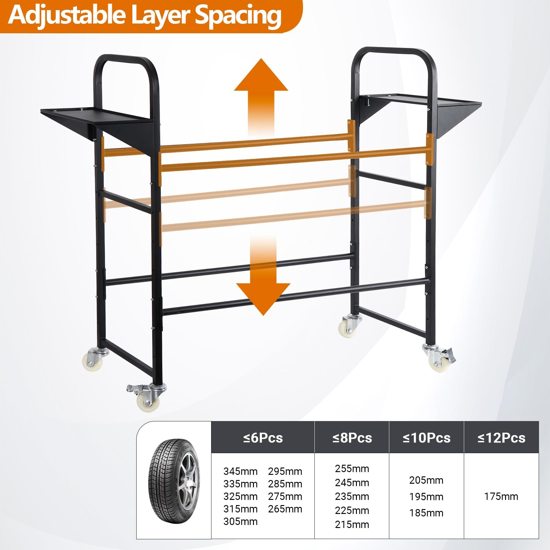 Neorexon Tire Storage Rack 44" x 44" x 18", Rolling Tire Rack Adjustable, Tire Rack for Garage Black w/4 Swivel Casters & 2 Storage Shelf for Garage Storage