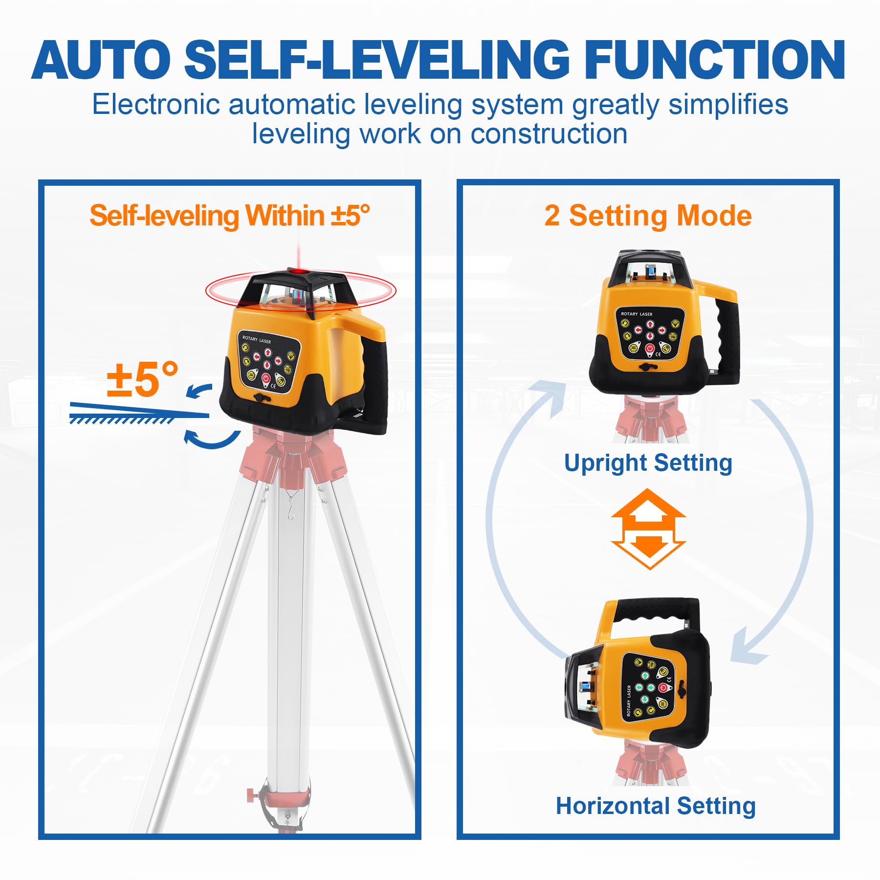 Iglobalbuy Self Leveling Rotary Laser Level System Kit with Surveying Tripod + Aluminum Grade Rod 16.4Ft, Red Beam Automatic Self-leveling Transit Laser Level Grading Rotating Lasers for Construction