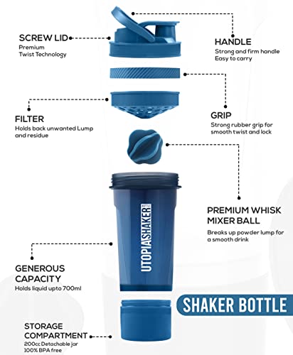 Utopia Home 2-Pack Shaker Bottle - 24 Ounce Protein Shaker Bottle for Pre & Post workout drinks - Classic Protein Mixer Shaker Bottle with Twist and Lock Protein Box Storage (All Navy & Clear/Navy)