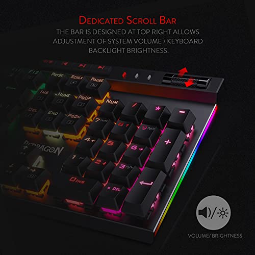 Redragon K580 VATA RGB LED Backlit Mechanical Gaming Keyboard with Macro Keys & Dedicated Media Controls, Onboard Macro Recording (Blue Switches)