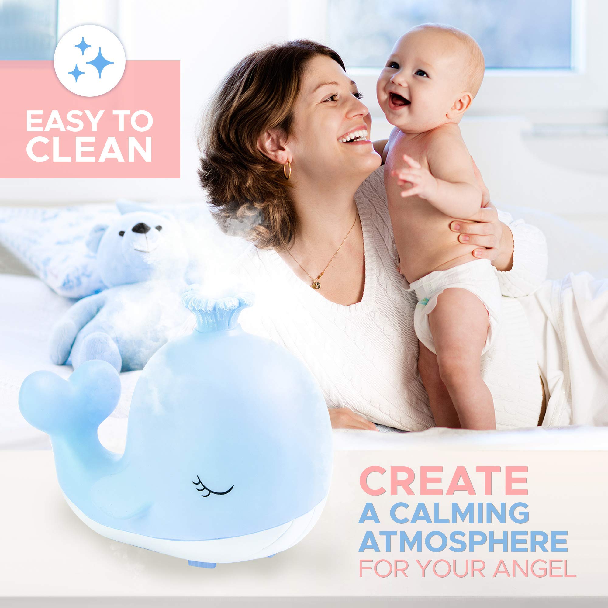 Cute Whale Essential Oil Diffuser Humidifiers for Bedroom Kids - Cool Mist Humidifiers Nursery by Roccababy - Blue