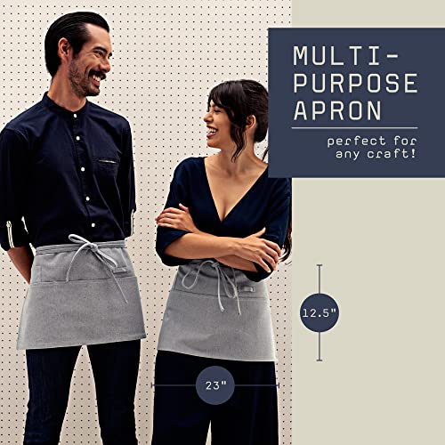 MEEMA Blue Half Apron with Pockets | Upcycled Denim and Cotton | Ideal for Restaurant Unisex Waitress Apron | 23X13 in, One Size Fits All