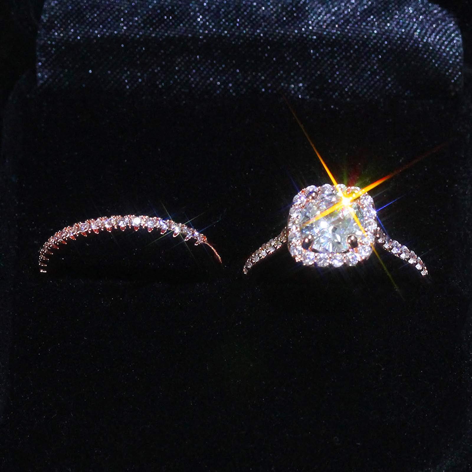 Fragarn 2Pcs Bohemian Engagement Rings,14K Gold Plated Sterling Silver Rings,Simulated Diamond Stackable Ring Eternity Bands for Women(Rose Gold,8)