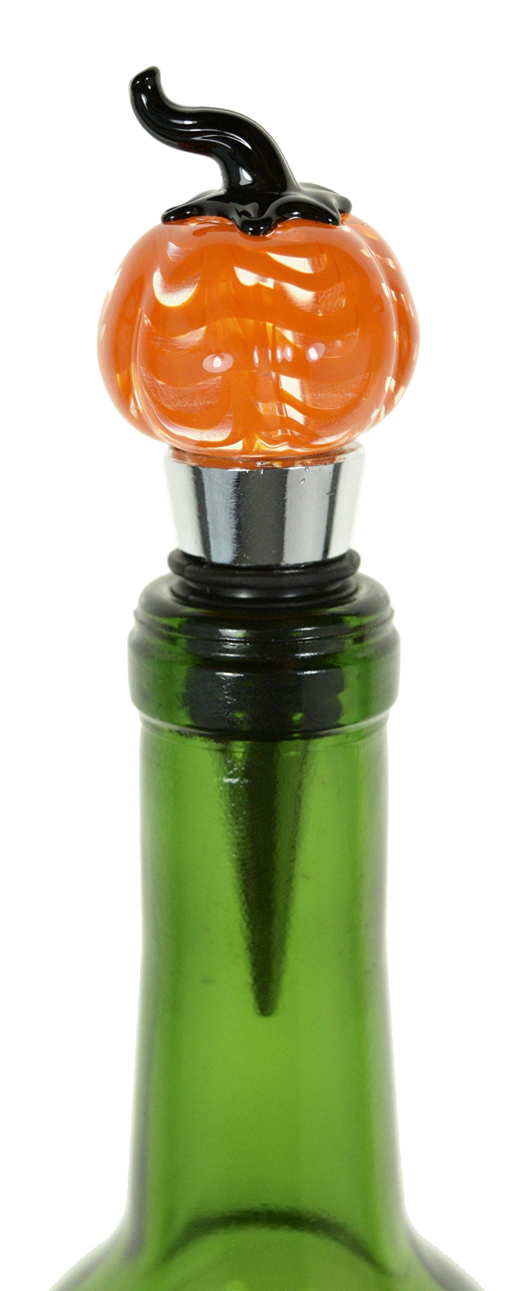 Glass Pumpkin, Halloween Wine Bottle Stopper - Decorative, Unique, Handmade, Eye-Catching Glass Wine Stoppers β Pumpkin Wine Stopper, Fall Wine Accessories Gift for Host/Hostess - Wine Corker / Sealer
