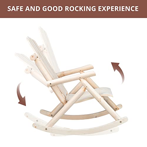Outdoor Wooden Rocking Chair, Rustic Log Porch Rocking Bench Rocker Chair for Patio, Backyard, Garden