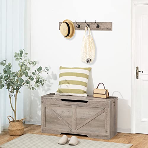 HOOBRO Storage Bench, 39.4β Retro Wooden Storage Chest with U-Shaped Cut-Out Pull, Safety Hinge, Supports 220 lb and Easy Assembly for Toy Box Organizer (Greige) BG771CW01