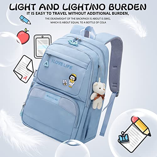 MOUTCLMB Kids backpack,Girls Backpack,Big-capacity School Backpacks 18.1 * 11.8 * 7.87in for Girls,School bags for Elementary Middle School High School,Send cute pendant(Blue)