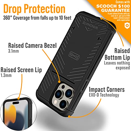 Scooch iPhone 14 Pro Max Case with Card Holder [Wingmate] iPhone 14 Pro Max Wallet Case with Hidden Card Slot and RFID Protection, Holds Up to 4 Cards, Military Grade Drop Protection, Black