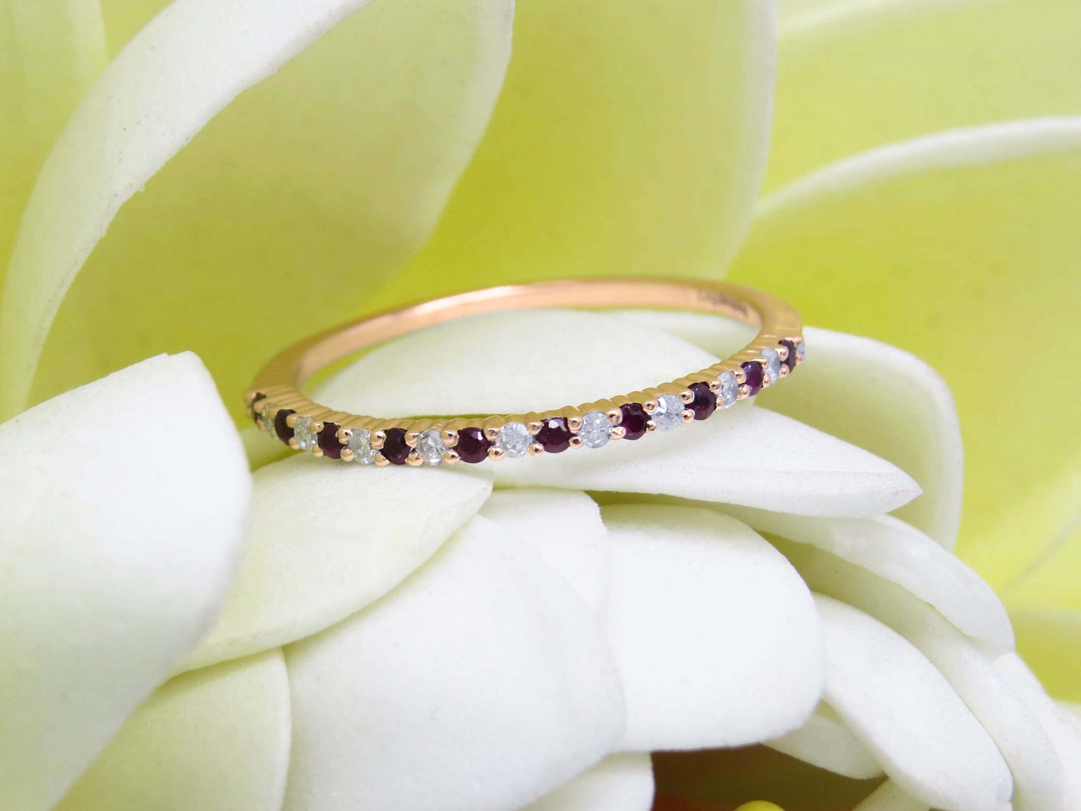 Dazzlingrock Collection Alternate Round Ruby & White Diamond Wedding Stackable Band for Women in 14K Rose Gold, Size 5.5