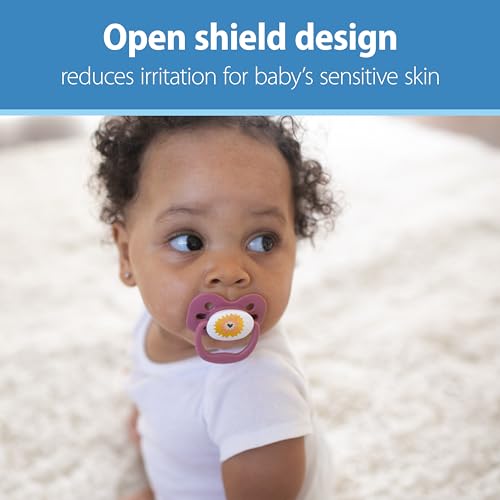 Dr. Brown's Advantage Baby Pacifier, Fully Symmetrical Soother with Soft Silicone Bulb, 0-6m, BPA Free, Lavender Love, 2 Pack (Style May Vary)