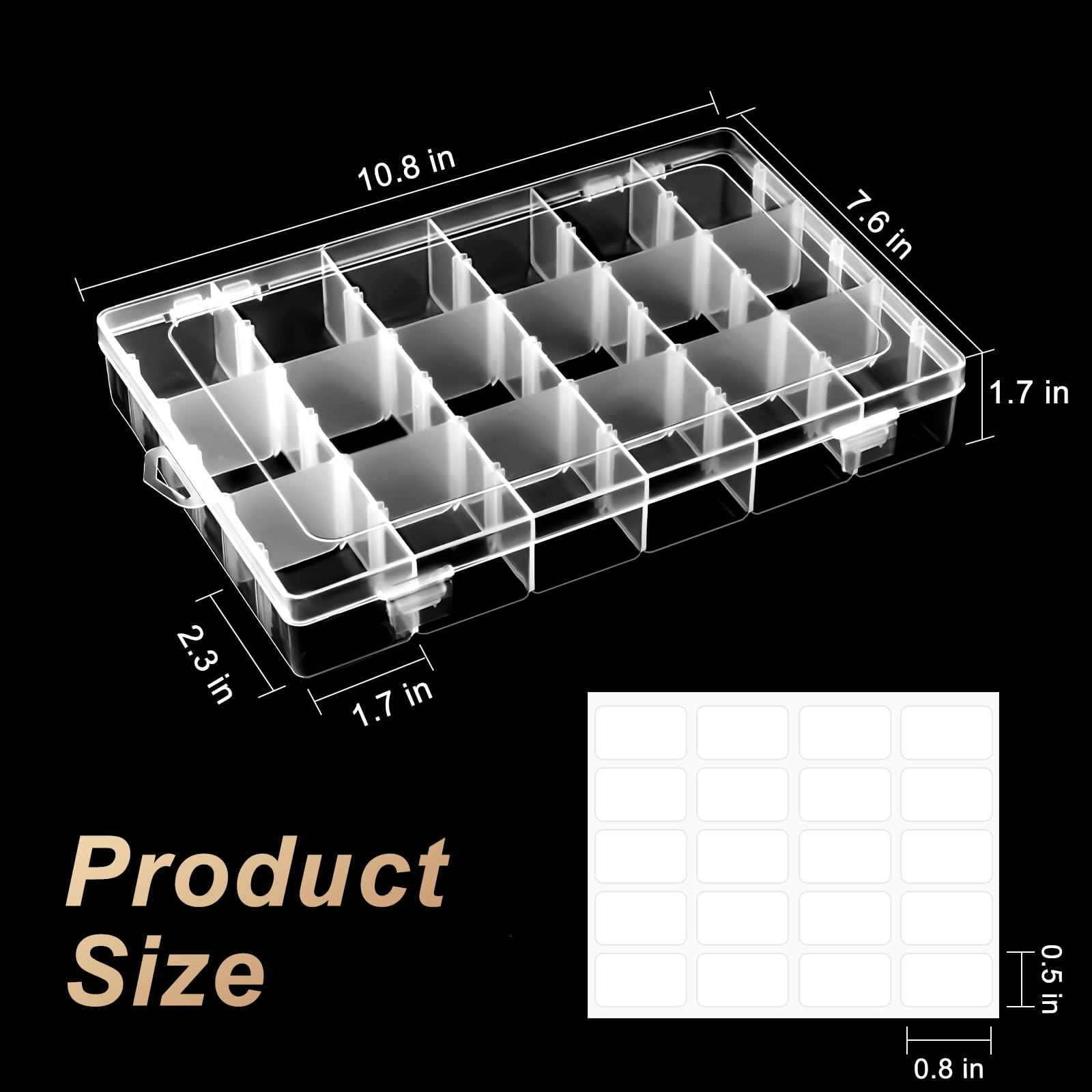 Mauproy 18 Grids Large Plastic Organizer Box with Adjustable Dividers, Clear Compartment Storage Container Tackle Box with Label Stickers for Beads, Crafts, Jewelries, Tools