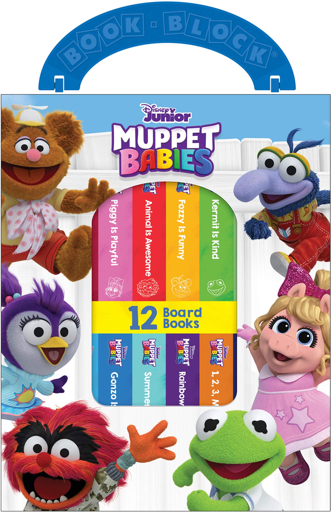 Disney Junior Muppet Babies Board Books Set Toddlers Babies Bundle ~ Pack of 12 Chunky My First Library Board Book Block with Stickers (Muppets Books for Infants)