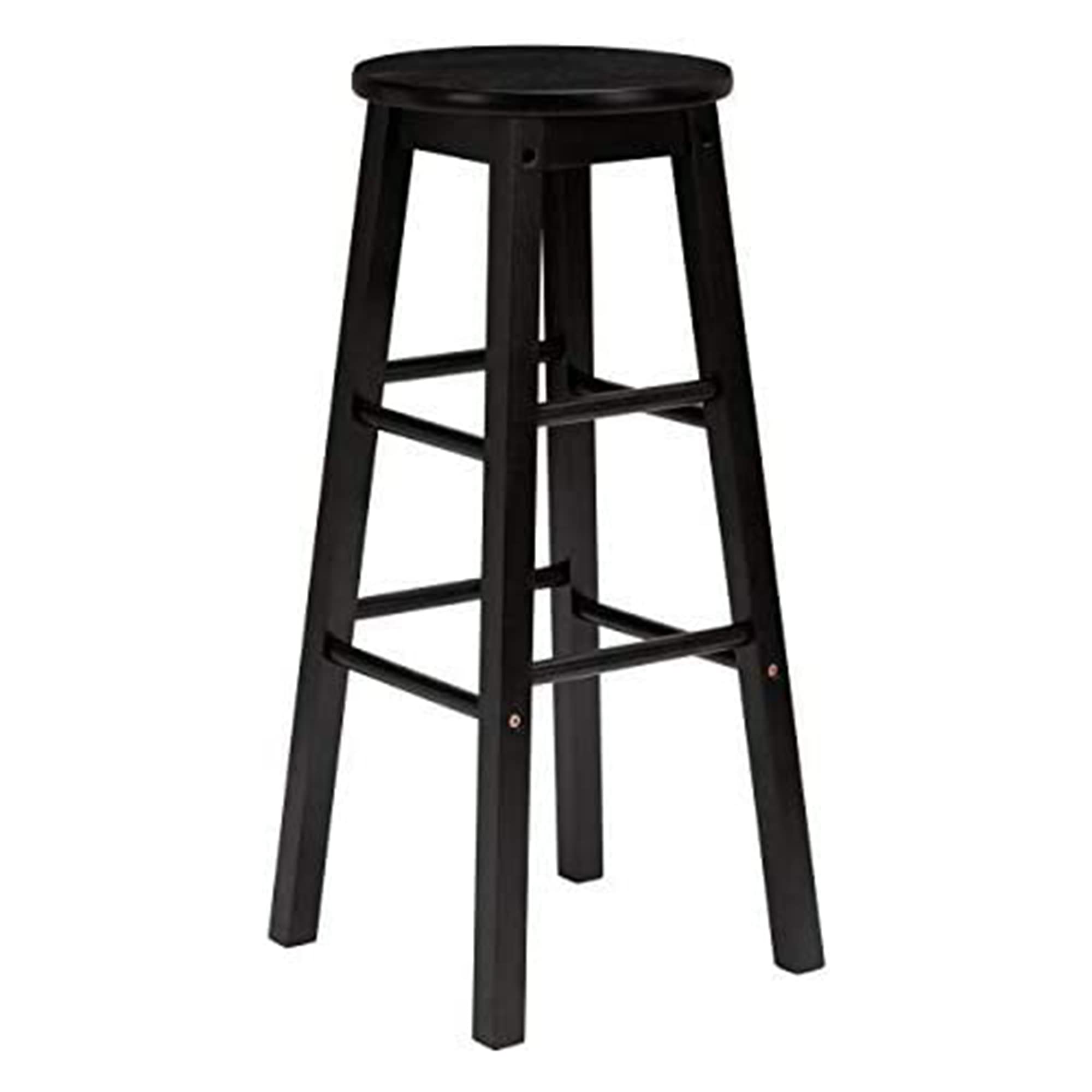 PJ Wood Classic Round Seat 24 Inch Tall Kitchen Counter Stools for Homes, Dining Spaces, and Bars with Backless Seats, Square Legs, Black, Set of 2