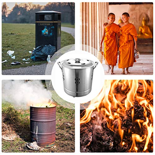 Happyyami 2Pcs Stainless Steel Burn Barrel Incinerator Cage Fire Pit Metal Garden Fire Cage Yard Debris Burn Incinerator Bin for Garden Paper Leaf Trash Wood Backyard Bonfire Silver 30cm