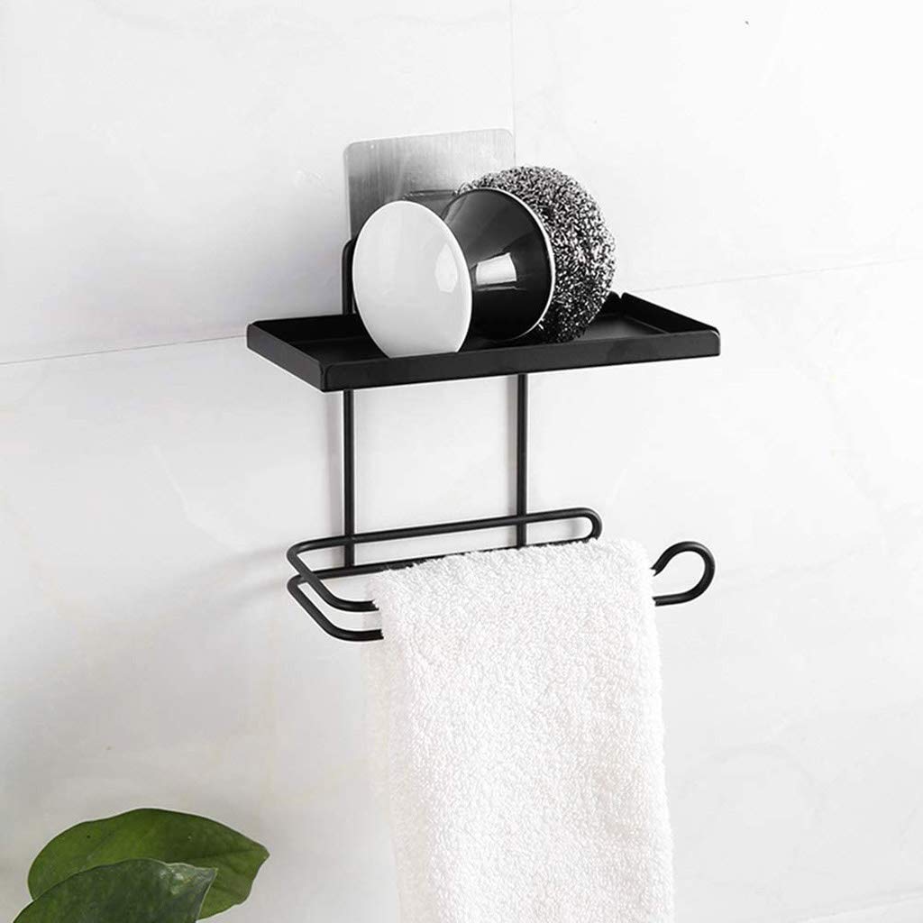 HZH Simple Wrought Iron Bathroom Shelf, Double Partition Clapboard Roll Shelf, Kitchen Utensils Storage Rack