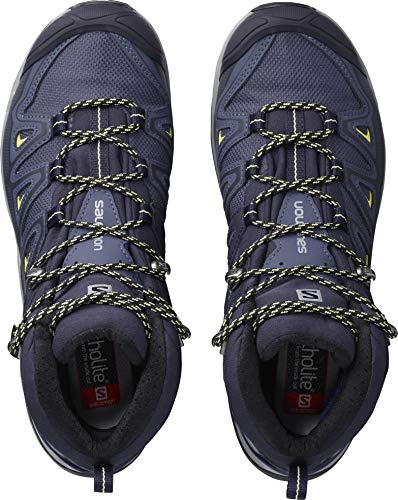 Salomon X Ultra 3 MID Gore-TEX Hiking Boots for Women, Crown Blue/Evening Blue/Sunny Lime, 8