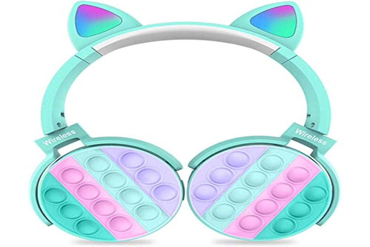 Rainbow Pop-On-It Bluetooth Headphones, Fidget Bluetooth Head-Mounted Stereo Headset, Wireless Headphones Noise Cancelling Headphones Over-Ear Headphones Gaming Headset for Kids Teens (blue)