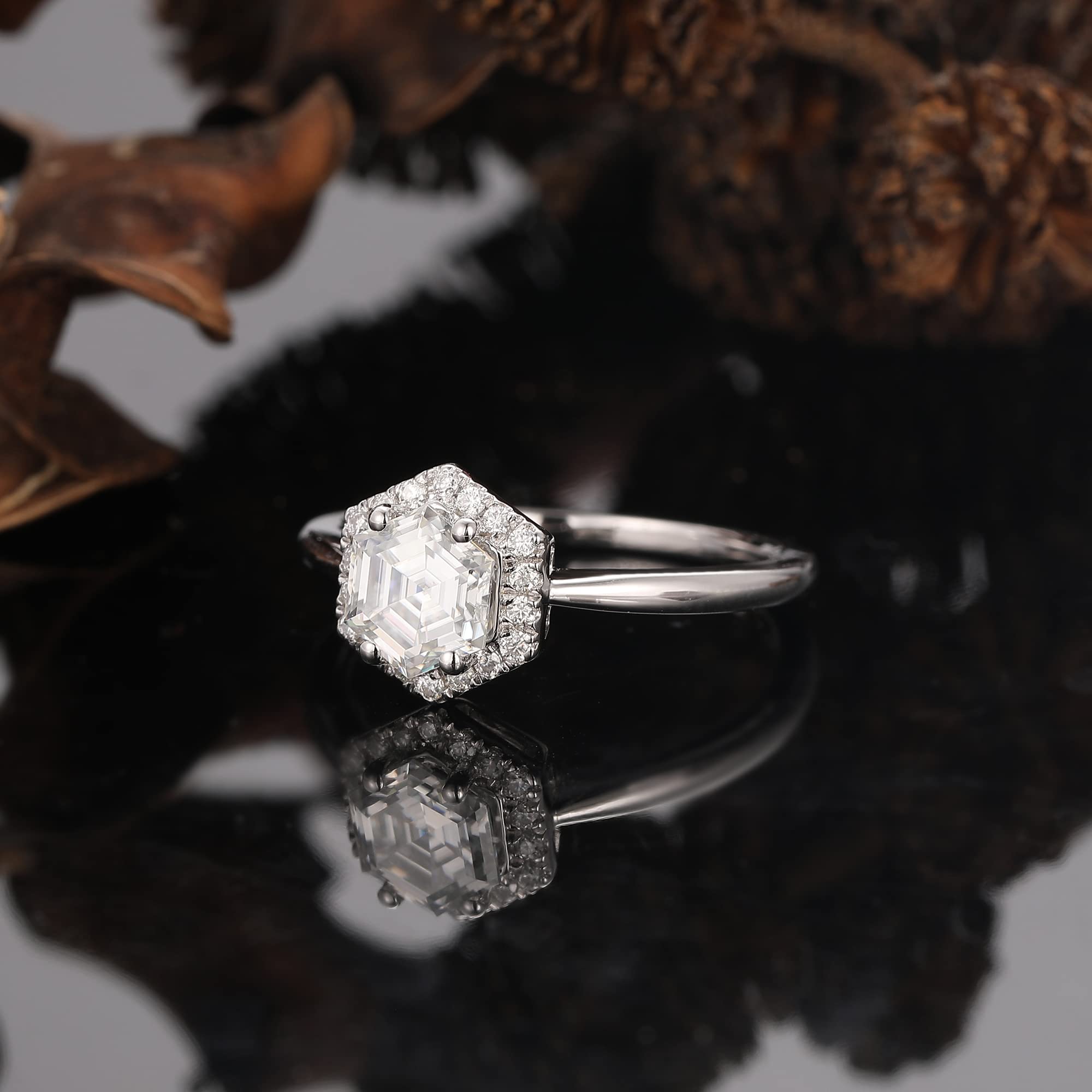 Frayerr Moissanite Ring - Statement Gift Ring - 1.85 Carat Hexagon Excellent Cut GH Moissanite Ring - Minimalist Sparkle Moissanite Halo Ring - 925 Silver Promise Ring - Prong Set Birthstone Ring (7)