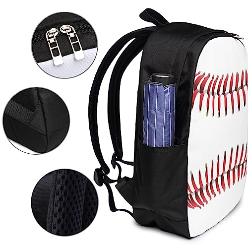 MZERSE Men & Women Lightweight Backpack Compatible with White Baseball Red Stripes, Multifunction Laptop Book Daypack Hiking Rucksack for College High with USB Charging Port