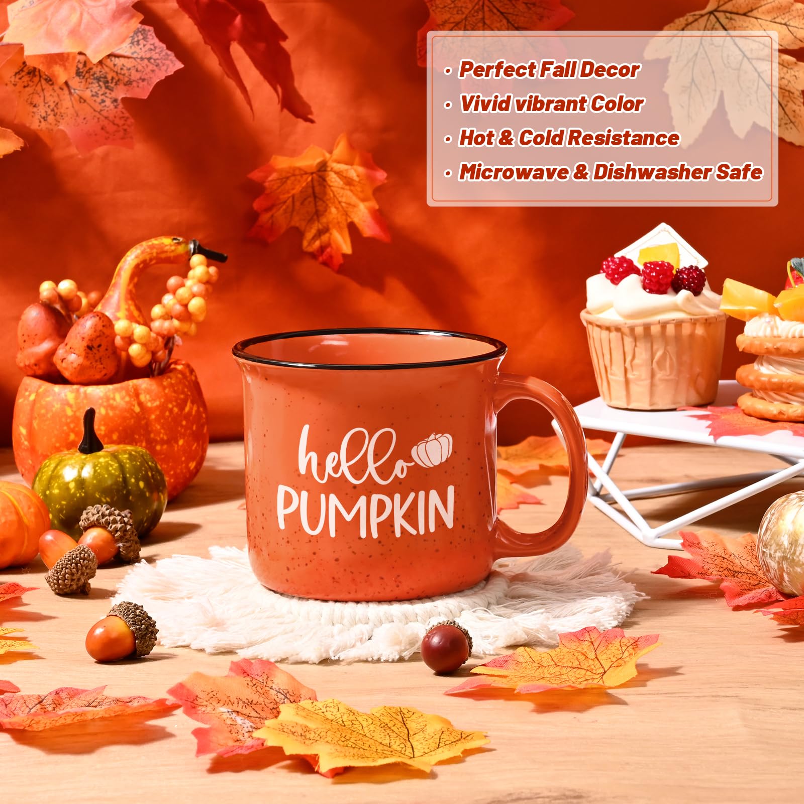 Maustic Fall Coffee Mug, Hello Pumpkin Mug, Pumpkin Coffee Mug, Fall Mug, Fall Seasonal Decor, Great Campfire Mug for Home, Camping, Perfect for Fall, Thanksgiving, Cute Pumpkin Cup 15 Oz
