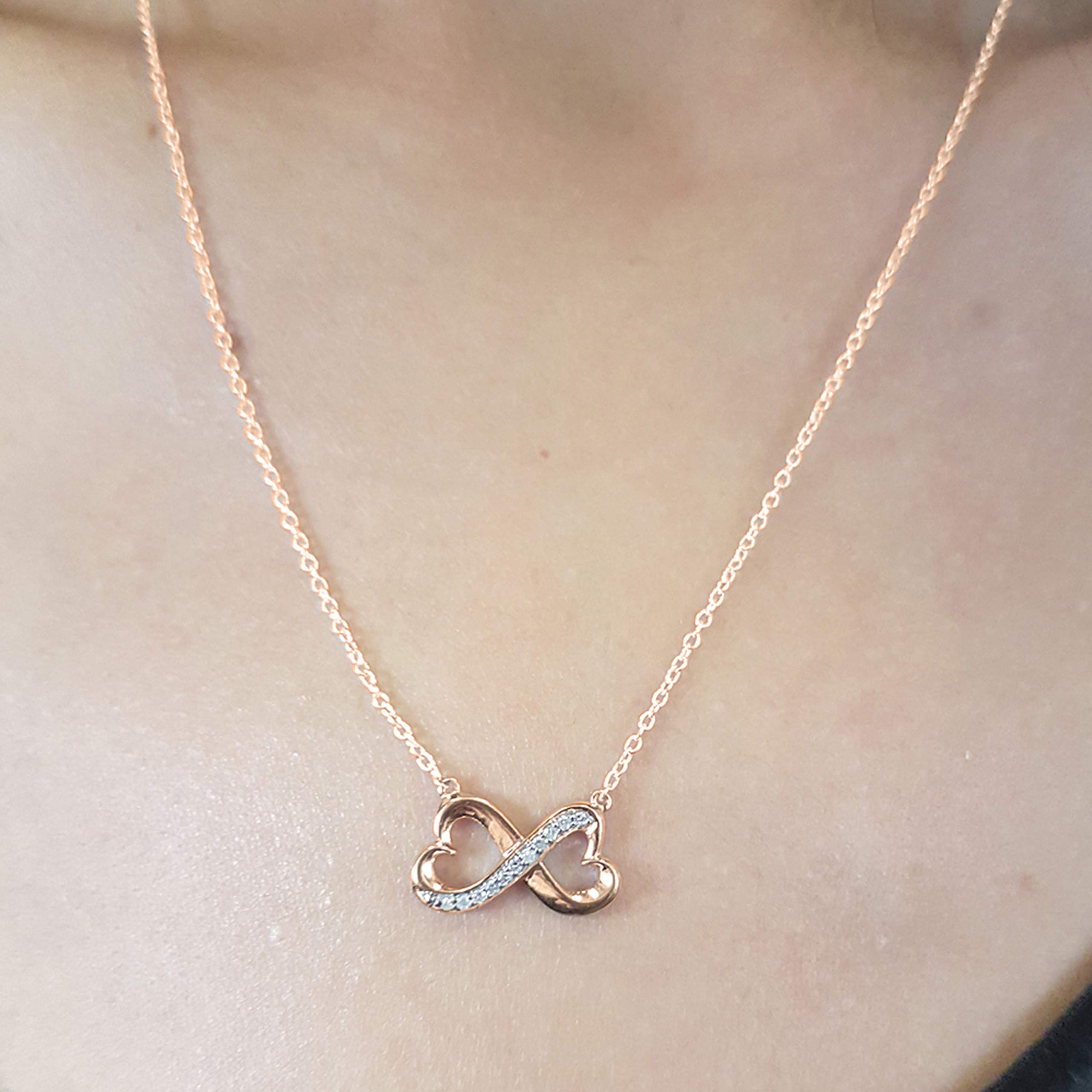 Dazzlingrock Collection 0.10 Carat (ctw) 10K Round Diamond Ladies Double Heart Infinity Pendant 1/10 CT, Rose Gold