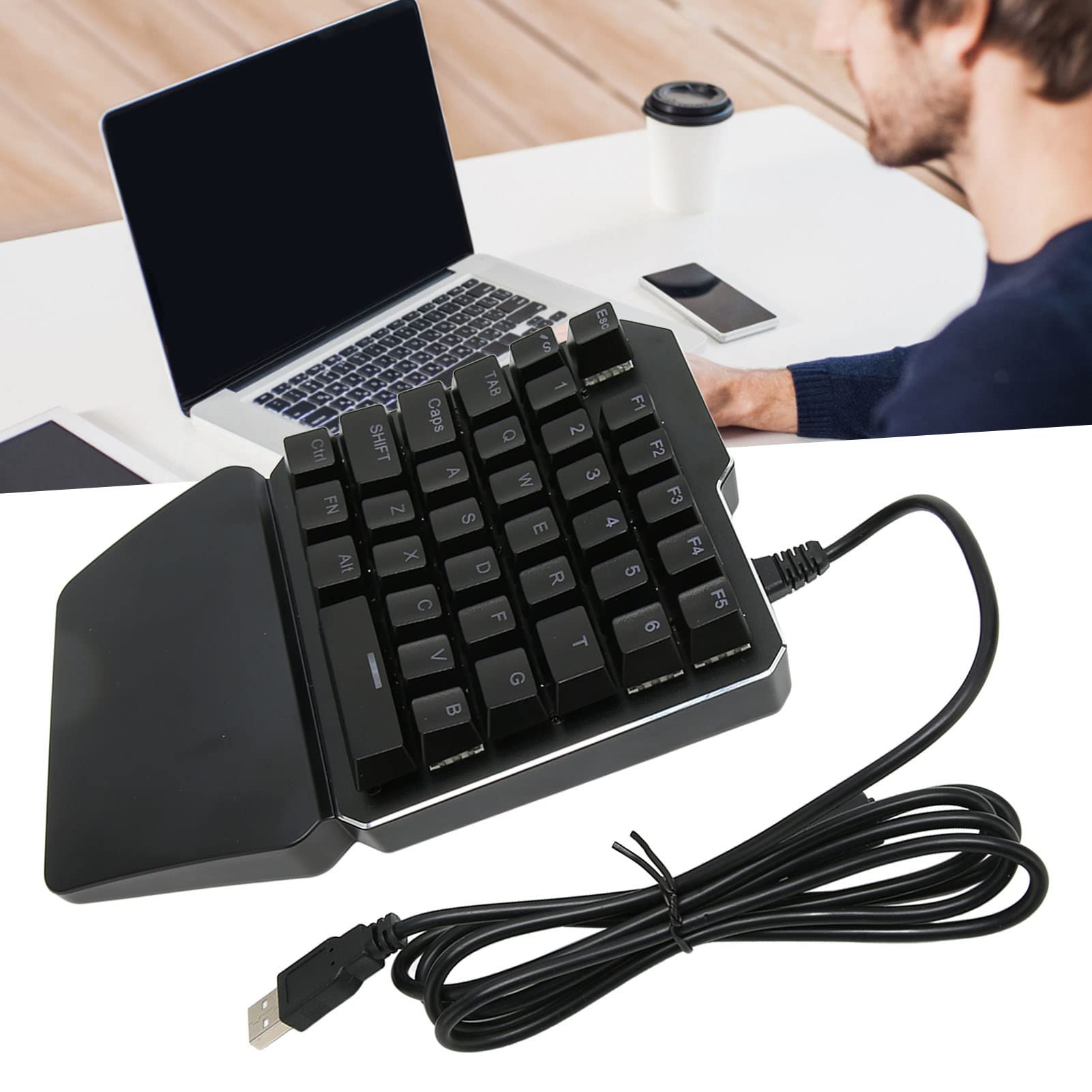 Lazmin112 One Handed Keyboard, 35 Keys USB Blue Switch Wired Single Handed Keyboard, RGB Mechanical Gaming Ergonomic Keyboard