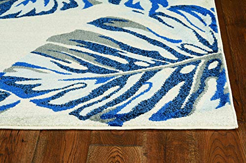 New Home Tropical Palm Leaves 9'10 x 13'2 Area Rug in Grey/Blue
